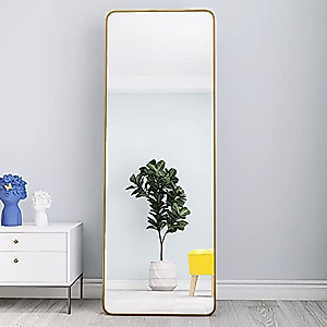 Square Rounded Corners Full Length Mirror Floor Mirror, Bedroom Mirror ，Dressing Mirror with Gold Aluminum Alloy Frame，65" x 22"