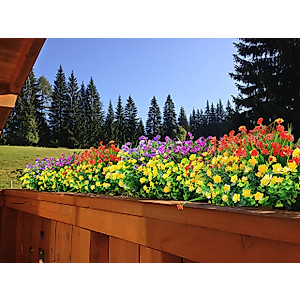 Triarrhena 9Pcs Artificial Flowers Outdoor UV Resistant Fake Plants,Faux Shrubs Plastic Arrangement for Hanging Planter Home,Wedding Porch ,Window,Farmhouse,Garden Décor (Fuchsia or Magenta, Yellow)