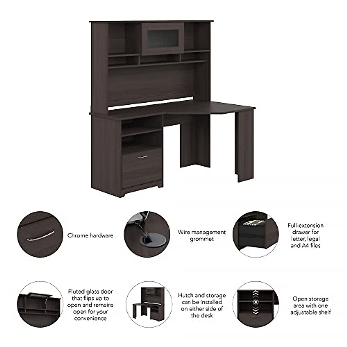 Bush Furniture Cabot Corner Desk with Hutch, Heather Gray