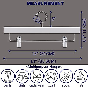 Amber Home White Wooden Pants Skirts Hangers 24 Pack, Solid Wood Trousers Bottom Hanger with 2-Adjustable Clips, Clips Hangers for Slacks, Jeans, Shorts (White, 24 Pack)