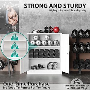 SISESOL Steel Storage Cabinet Office Cabinet with Shelves and 2 Doors,White Metal Storage Cabinet, Locking Small Metal Cabinets,Steel Counter Cabinets with Lock for Garage Home Office Pantry