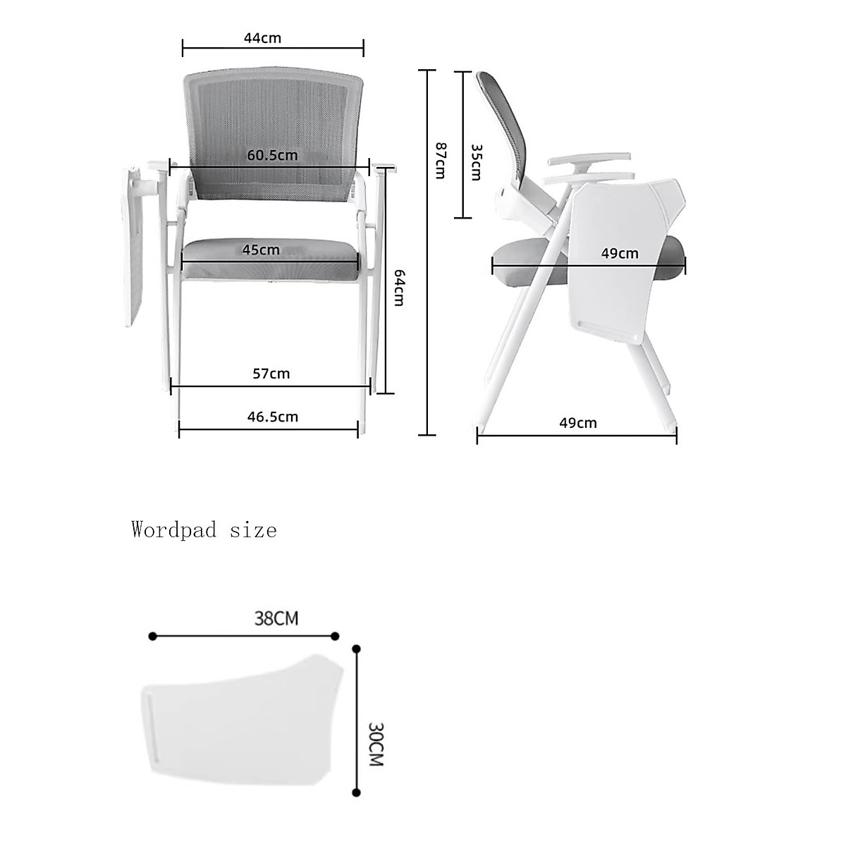 Favourite Training Chair with Table Board Conference Room Folding Chair Office Chair Training Table and Chair Integrated White Conference Chair with Writing Board (Color : Black)