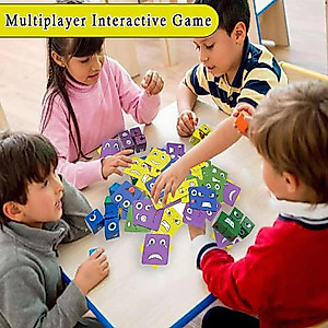 Gytera Expressions Matching Block Wooden Puzzles Face-Changing Magic Cube Educational Montessori Toys Matching Block Puzzles, ​Parent-Child Board Games for Kids Ages 3 Years and Up (64 Cards)