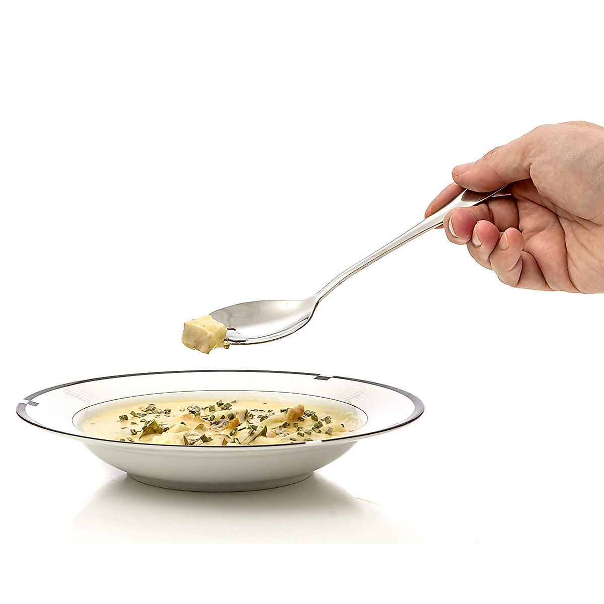 COMIART Stainless Steel Sporks, 6.1 Inch Fork Spoon 2 in 1 for Elderly Household Use Camping Travel Hiking Party, Flatware for Spaghetti Salad Fruit Appetizer Ice Cream Dessert, Pack of 4