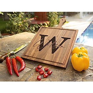 Custom Cutting Board | Wedding Cutting Board | Custom Wedding Gift | Wedding Gift | Personalized Cutting Board | Engraved Cutting Board | Anniversary Gift | Wedding Gifts for Couples (With Handle)