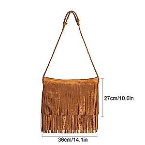 Ayliss® Hippie Suede Fringe Tassel Messenger Bag Women Hobo Shoulder Bags Crossbody Handbag,Brown
