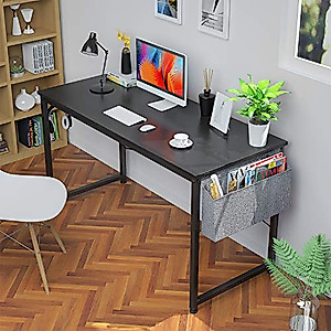 Foxemart Computer Desk 47" Office Desks Writing Study Desk Modern Simple PC Laptop Notebook Table with Storage Bag and Iron Hook for Home Office Workstation, Black