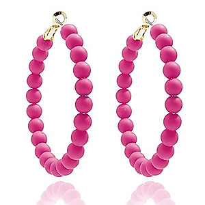 ZENZII Colorful Beaded Big Circle Hoop Fashion Earrings for Women (Hot Pink)