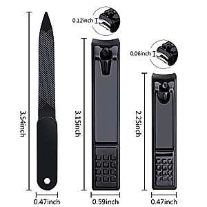 Nail Clippers Fingernail Clipper Set Nail Cutter for Thick Nails,Acrylic Toe Nail Clippers for Adult Man Woman,3PCS with Nail File&Soft Leather Package,Black