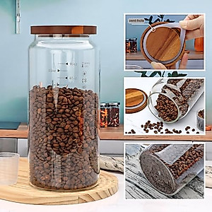 Datttcc 100 oz Glass Storage Canisters with Wood Lids,Clear Food Storage Container Jars with Airtight for Noodles,Flour, Cereal,Sugar,Rrice,Tea,Coffee Beans,4 Pack