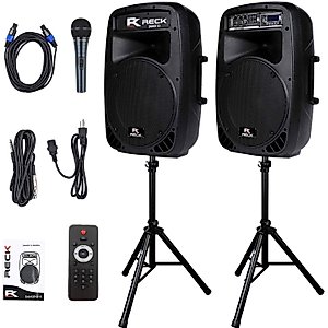 Proreck Dance 12 Portable 12-Inch 1000 Watts 2-Way Powered PA Speaker System Combo Set with Bluetooth/USB/SD Card Reader/FM Radio/Remote Control/Speaker Stand
