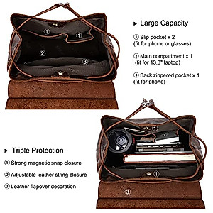 S-ZONE Women Vintage Genuine Leather Backpack Fashion Rucksack Schoolbag Travel Daypack with Luggage Sleeve