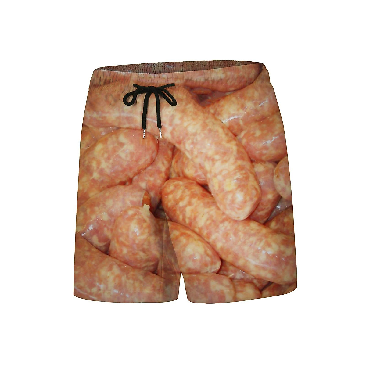 GDJGTA Men's Cool Swimtrunks Quick Dry 3D Food Sausage Printed Realistic Hawaiian Mesh Lining Beach Board Shorts with Pockets Yellow