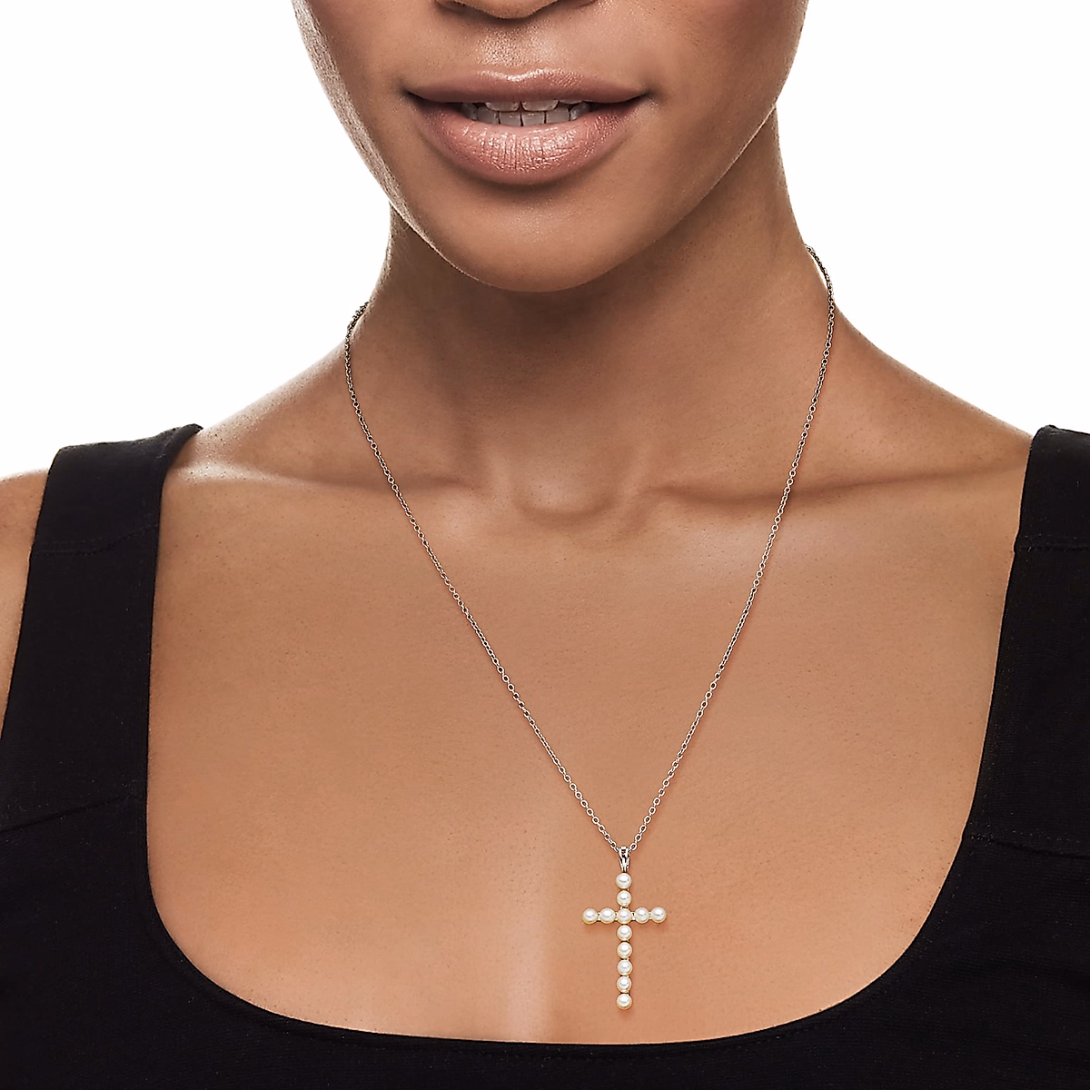Ross-Simons 3.5-4mm Cultured Pearl Cross Pendant Necklace in Sterling Silver. 18 inches