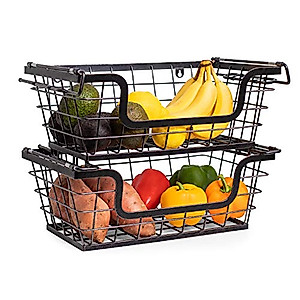 BirdRock Home Wire Basket for Storage - Set of 2 Baskets - Stackable - Hanging – Wall Shelf - Fruit Vegetable Organization – Pantry Cabinet - Metal Bin for Kitchen Counter – Bathroom Storage