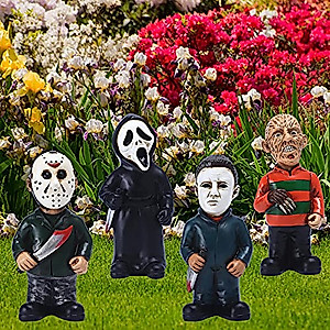 Horror Movie Garden Gnomes Decoration Outdoor Statue Nightmare Jason Michael Myers Figurines Lawn Halloween Decor (4PCS)