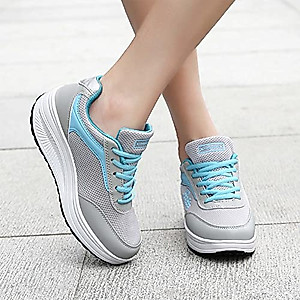 Optigard Women's Toning Platform Lace-up Rocker Shoes with Arch Support (6,Gray Blue Mesh,Female)
