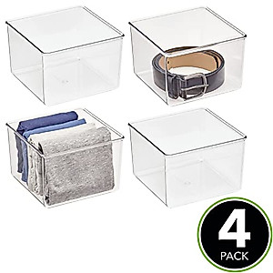 mDesign Plastic Drawer Organizer Square Box, Storage Organizer Bin Container; for Closets, Bedrooms, Use for Leggings, Socks, Ties, Jewelry, Accessories - Lumiere Collection - 4 Pack - Clear