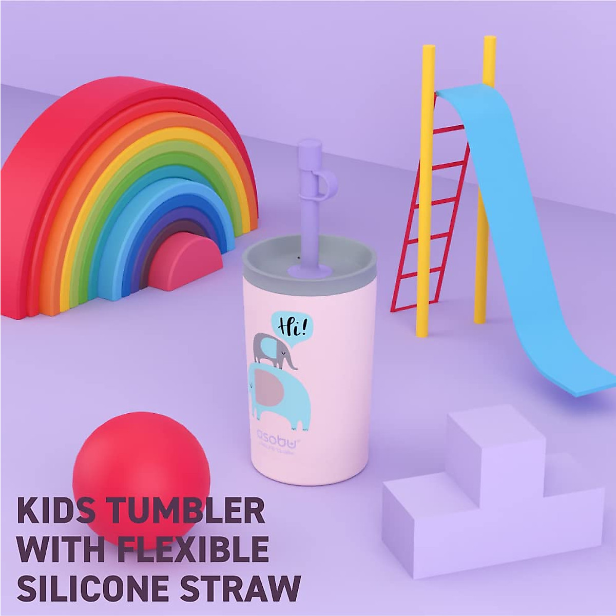 asobu Stainless Steel Kids Tumbler with Flexible Straw Lid | Insulated Water Bottle | Reusable Travel Cup 12 Ounce (Pink)