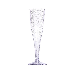 PlasticStrong Stemmed Champagne Flutes Shatterproof, Unbreakable, Reusable Plastic Champagne Flute for any occasion Set of 30 Silver Glitter wine glasses