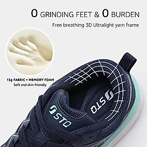 STQ Orthopedic Shoes, Plantar Fasciitis Shoes for Women, Arch Support Fashion Sneaker with Lace Up Design, Comfortable Walking Shoes for Heel and Foot Pain Relief Navy Teal Size 7.5