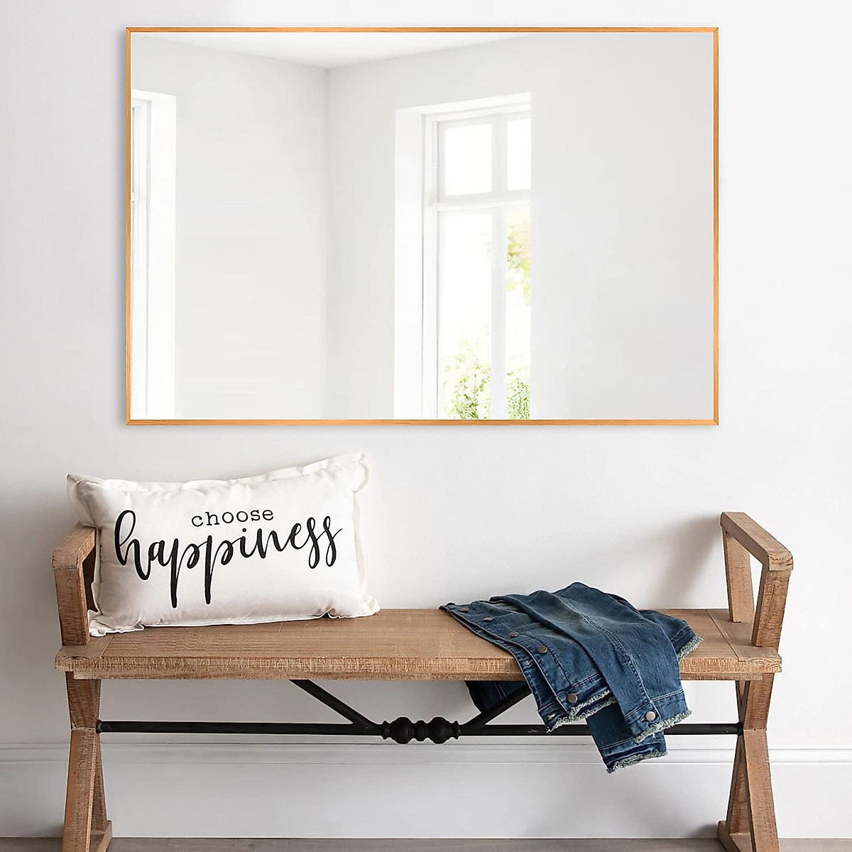 NeuType 38"x26" Wall Mirror Full Length Mirror Floor & Full Length Mirrors Full Body Mirror Gold Mirror Shower Mirror Dressing Mirror Boho Mirror Aluminum Alloy Frame No Stand