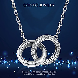 GELVTIC 925 Sterling Silver Necklaces for Women Fashion Dainty Pendant Necklace 18K White Rose Gold Plated Necklace CZ Jewelry Simple Trendy Rhinestone Necklaces Valentine Christmas Gift for Mother Mom Best Friend Bridesmaid,18” (07-Silver)