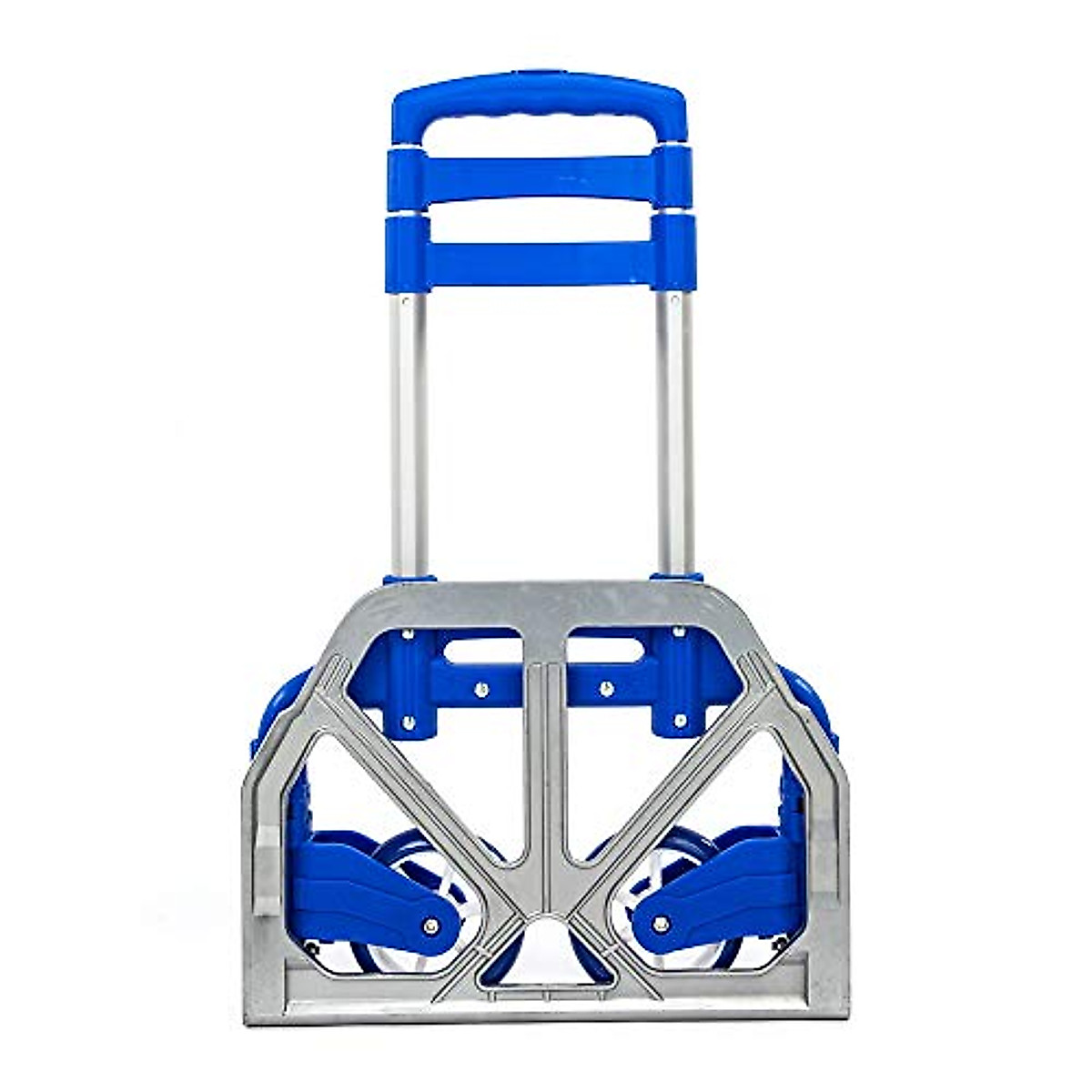 Portable Folding Hand Truck Aluminium Luggage Trolley Cart and Dolly 165 lbs Capacity with Bungee Cord, Telescoping Handle, PVC Wheels with Double Bearings for Travel Office Auto Moving (Blue)