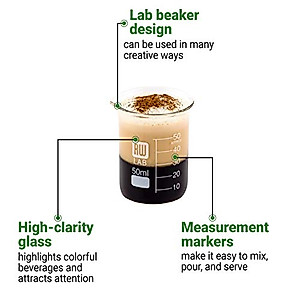 Restaurantware RW Lab 50 ML Glass Beakers 10 Dishwasher Safe Cocktail Mixing Glasses - Chemistry-Inspired Scratch Resistant Clear Glass Cocktail Beakers For Cocktails Appetizers Desserts