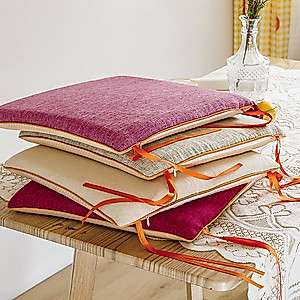 JREDDI Chair Cushions for Dining Chairs Set of 4 - Linen Kitchen Chair Cushions Set of 4, Dining Chair Cushions Set of 4, Chair Pads with Ties for Home Kitchen Office Decor (Beige, Hard Cotton)