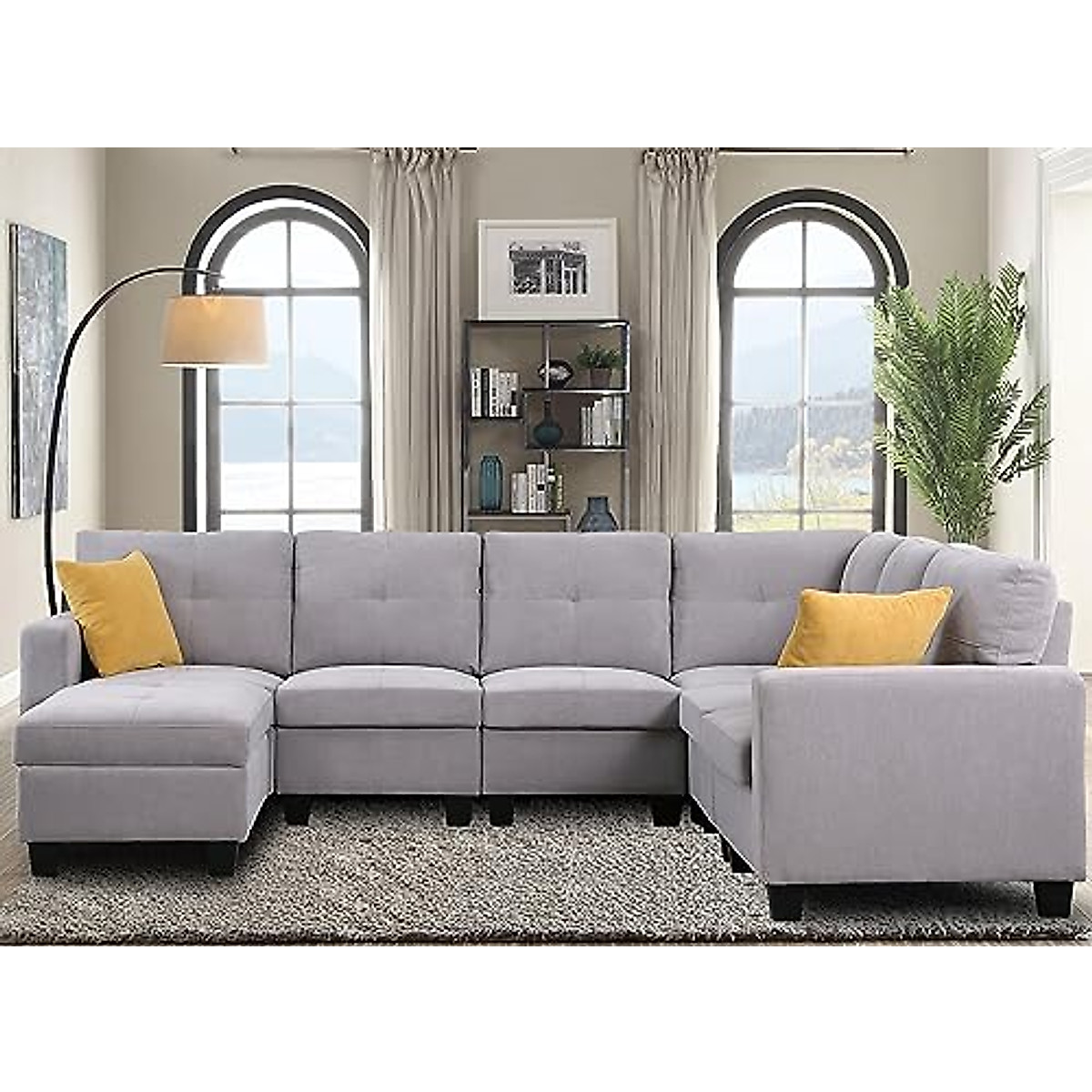asunflower Modular Sectional Sofa with Storage Ottman 6 Seater Modular Couch Furniture Set for Living Room Velvet Corner Sectional Couch for Home & Office, Small Spaces, Grey
