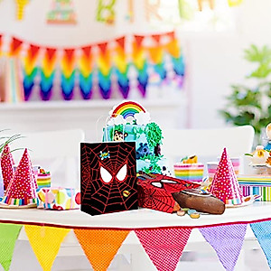 20Pcs Hero Party Treat Bags with Handles,Large Thick Kraft Double Sided Spider Web Printed Durable Gift Goodie Treat Candy Bags for Kids Boys Hero Theme Spider Birthday Party Supplies and Decorations