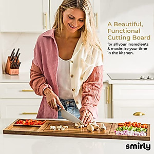 SMIRLY Acacia Wood Cutting Board Set - Wooden Cutting Boards for Kitchen, Chopping Board Set - Kitchen Cutting Board with Storage - Wood Cutting Boards for Kitchen, Large Meal Prep Cutting Board