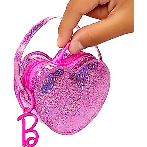 Barbie Clothes Set, Birthday-Themed with Dress, 5 Acessories & Zippered Doll-Sized Heart-Shaped Bag with Clip-On Ring