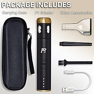 ZHENGHAI P1 Electric Herb and Spice Grinder, USB Rechargeable Fast Grinding With Portable Storage Bag, Cleaning Brush (Black)