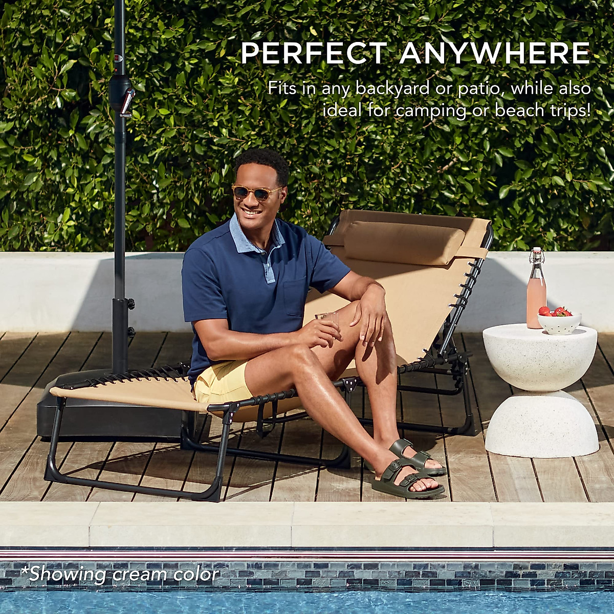 Best Choice Products Patio Chaise Lounge Chair, Outdoor Portable Folding in-Pool Recliner for Lawn, Backyard, Beach w/ 8 Adjustable Positions, Carrying Handles, 300lb Weight Capacity - Gray