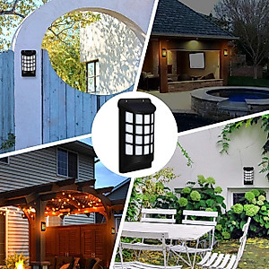 Solar Flame Lights Outdoor Waterproof Flickering Flame Solar Lights Dark Sensor Auto On/Off 66 LED Solar Powered Wall Mounted Night Lights Lattice Design for Garden Pathway Patio Deck Yard (4Pack)