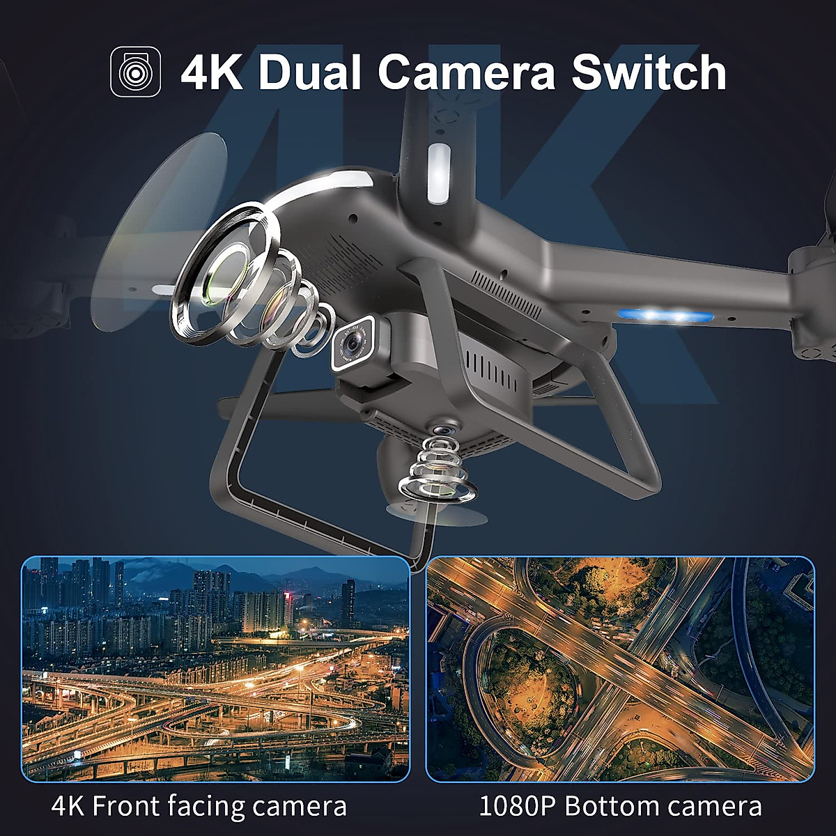 GPS Drone with 4K Camera for Adults Begineer, Dual Positioning 5G WiFi FPV Live Video 40mins Flight Time 2 Cameras RC Quadcopter Drone Auto Return Follow Me (2 Batteries) …
