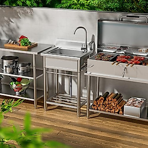 Utility Sink Free Standing Single Bowl Kitchen Sink with Cold and Hot Water Pipe Stainless Steel Sink for Laundry Room Bathroom Farmhouse