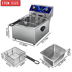 Iproods Electric Deep Fryer with Basket and Lid, Stainless Steel 10.5QT Kitchen Frying Machine for Commercial and Home, with Temperature and Timing Adjustable, 110V 1800W (10.5QT)