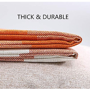 4TH Emotion Set of 2 Farmhouse Buffalo Check Plaid Throw Pillow Covers Cushion Case Polyester Linen for Fall Home Decor Orange and White, 18 x 18 Inches