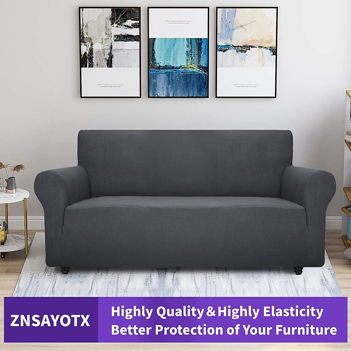 ZNSAYOTX Super Stretch Couch Cover (72"-92") Universal Sofa Covers with Elastic Bottom, Dog Cat Pets Friendly Washable Furniture Protector Fitted Sofa Slipcovers Stay in Place (Dark Grey, Sofa)