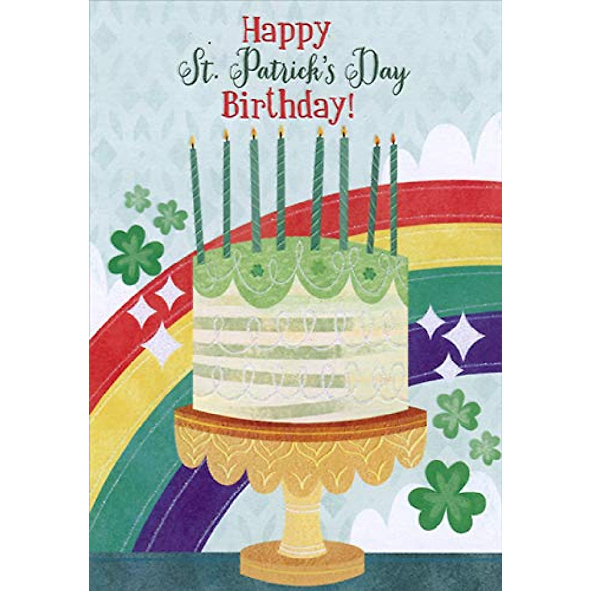 Designer Greetings Birthday Cake and Rainbow St. Patrick's Day Birthday Card