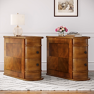 Wood End Table with 2 Drawers, No Assembly Required Narrow Sofa Side Table for Living Room, Vintage Slim Nightstand Bedside Table for Bedroom, Finished Back (2 Drawers, Brown, 1Pc)