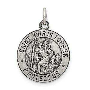 Solid 925 Sterling Silver Catholic Patron Saint Christopher Pendant Charm Medal - 20mm x 15mm