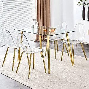 Ufurpie 5 Piece Glass Dining Table Set,51" Kitchen Table and Chairs for 4,Clear Dining Room Table Sets w/Gold Chrome Legs,Modern Dining Room Sets for Home, Kitchen, Dining Room(Gold)
