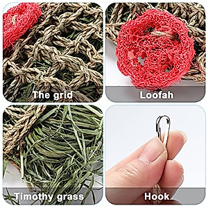 Bunny Chew Toys, Rabbit Toys, Timothy Hay Treats, Natural Sea Grass Mat Hay Feeder Bag, Rabbit Cage Hanging Chew Toys, All Natural Materials for Rabbit, Chinchilla, Guinea Pigs, Hamsters, Gerbils
