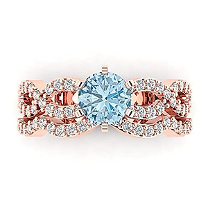 Clara Pucci 1.49ct Round Cut Halo Solitaire Natural Swiss Blue Topaz Engagement Anniversary Wedding Ring band set 18k Rose Gold 5.75