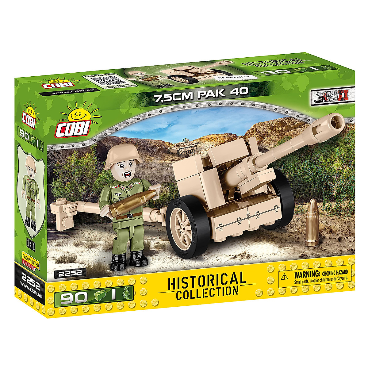 COBI Historical Collection World War II 7.5 cm PaK 40 German Anti-Tank Gun for 7+ years, Sand