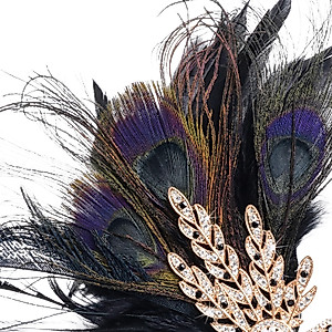 Tongcloud 1920s Flapper Feather Headband Roaring 20s Gatsby Headpiece Women's 1920s Headband Flapper Feather Headpiece (Black)